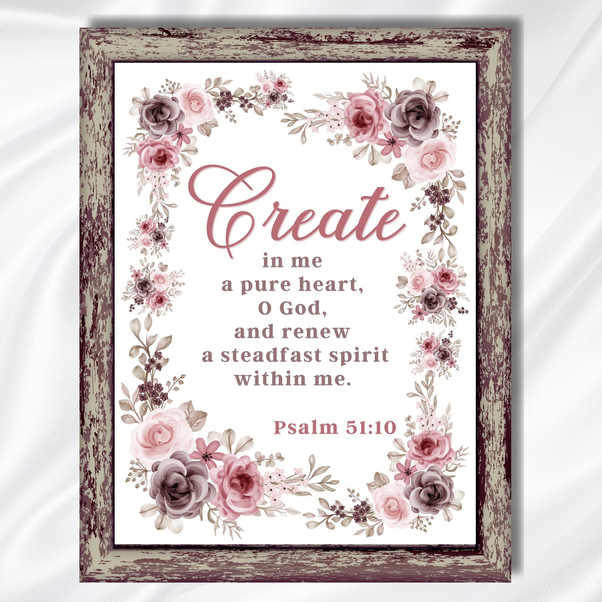 Psalm 51:10 Create in Me a Pure Heart Poster Print Renew a Steadfast S ...
